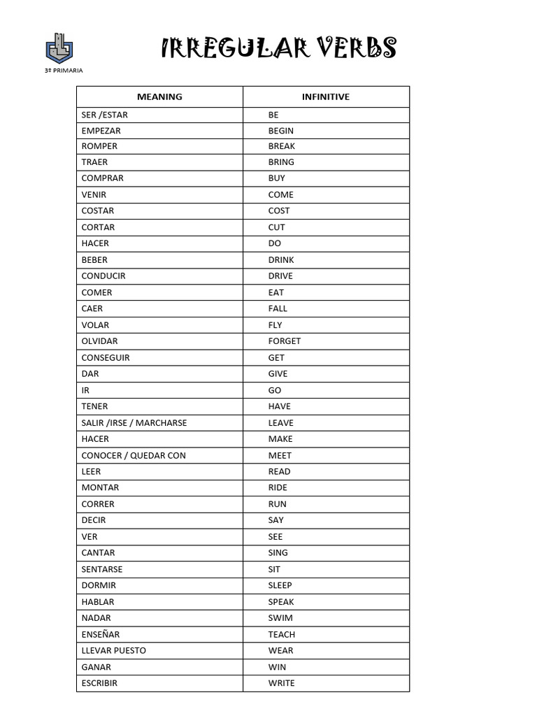 Lista de Verbos Irregulares para Primaria | PDF