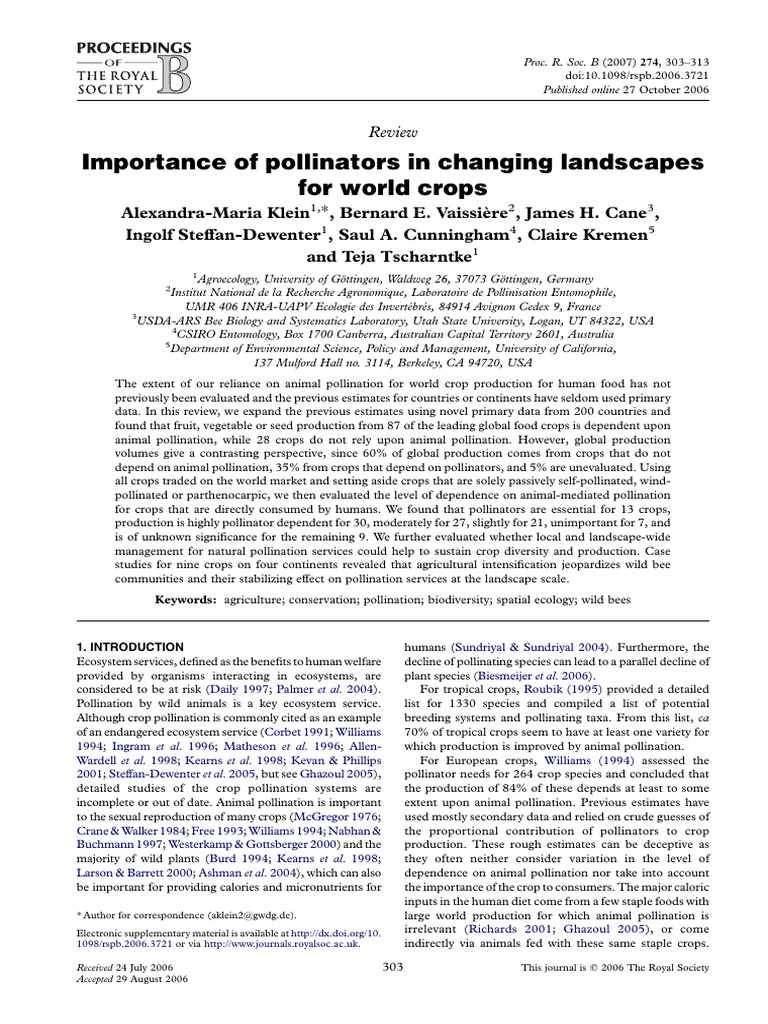 Pollinators' Role in Global Crop Production | PDF | Pollination | Honey Bee