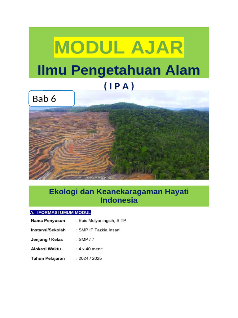 Modul Ajar - Ekologi Dan Kenekaragaman Hayati - Kelas 8 (2024-2025) | PDF
