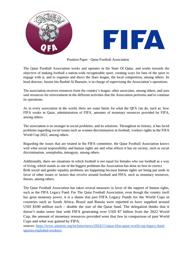 Position Paper - Qatar Football Association | PDF | Fifa | Qatar