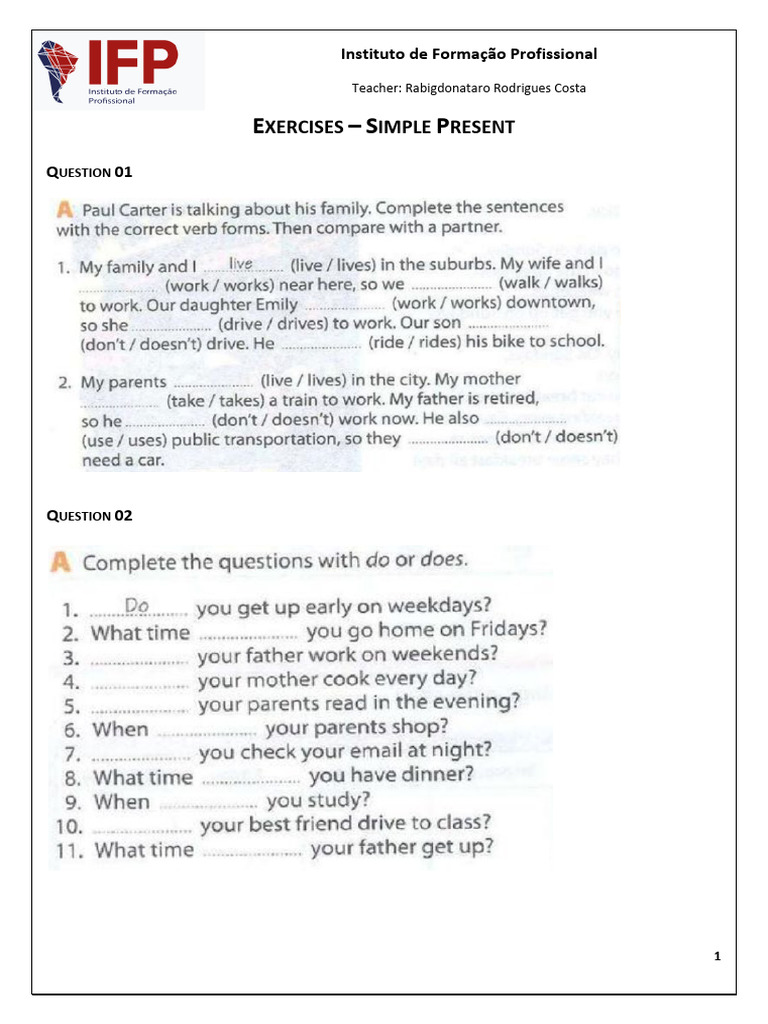 Exercises - Simple Present | PDF