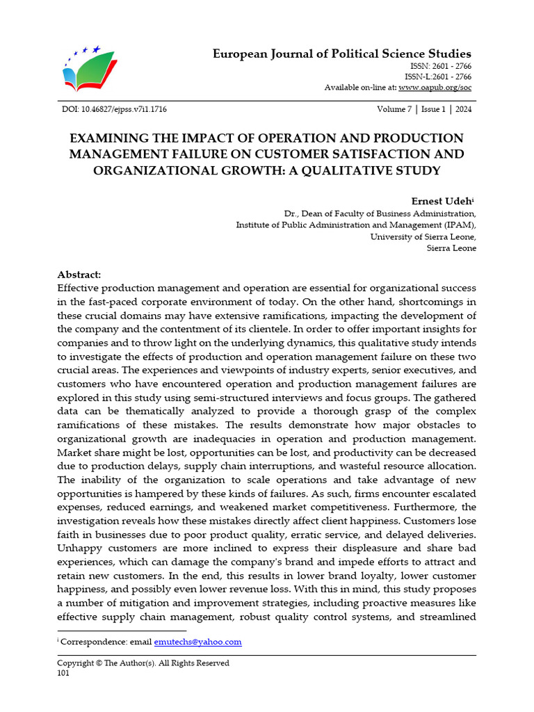 Examining The Impact of Operation and Production M | PDF | Lean Manufacturing | Qualitative Research