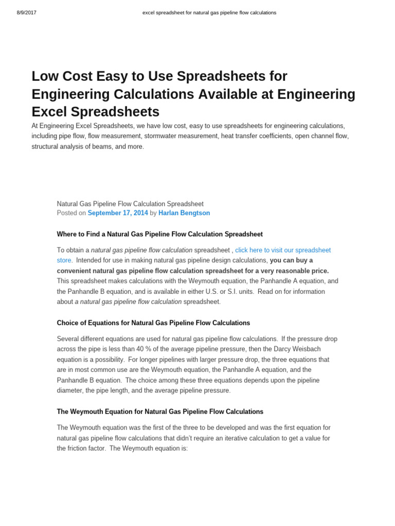 excel-spreadsheet-for-natural-gas-pipeline-flow-calculations | PDF | Gases | Natural Gas
