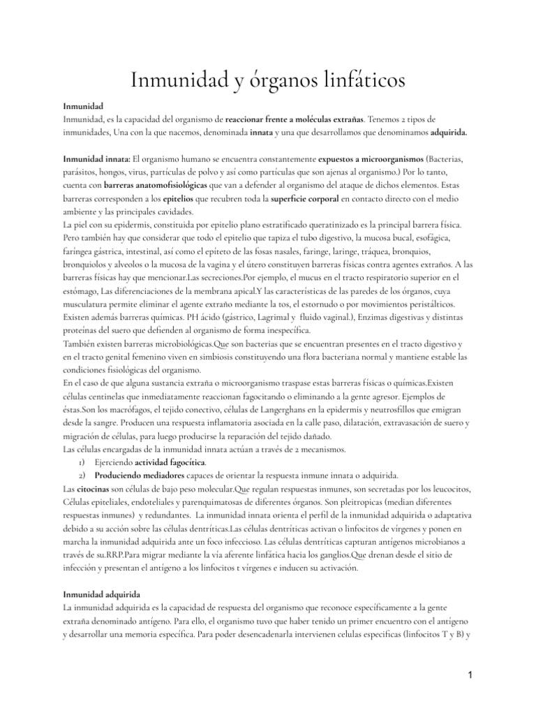 Inmunidad y Órganos Linfáticos | PDF | Sistema inmune | Linfocitos