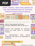 MTB-MLE Implementation: Successes & Challenges | PDF | Teachers | Learning