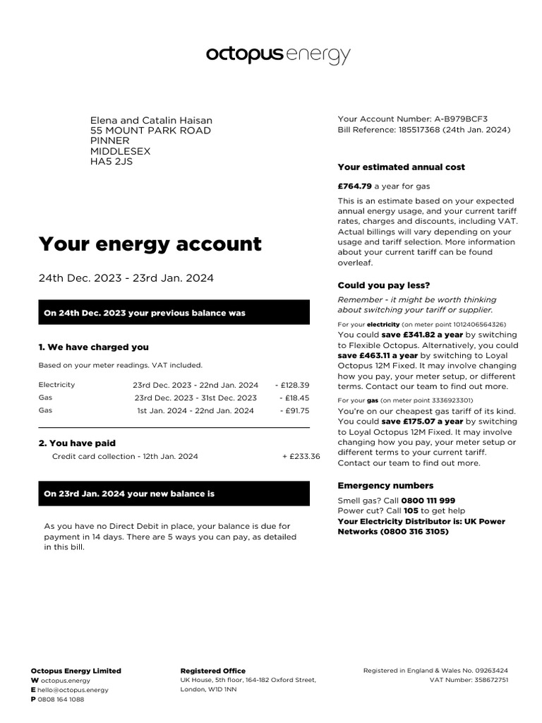 Utility Bill - 24th Dec. 2023 - 23rd Jan. 2024 | PDF | Payments | Debit ...