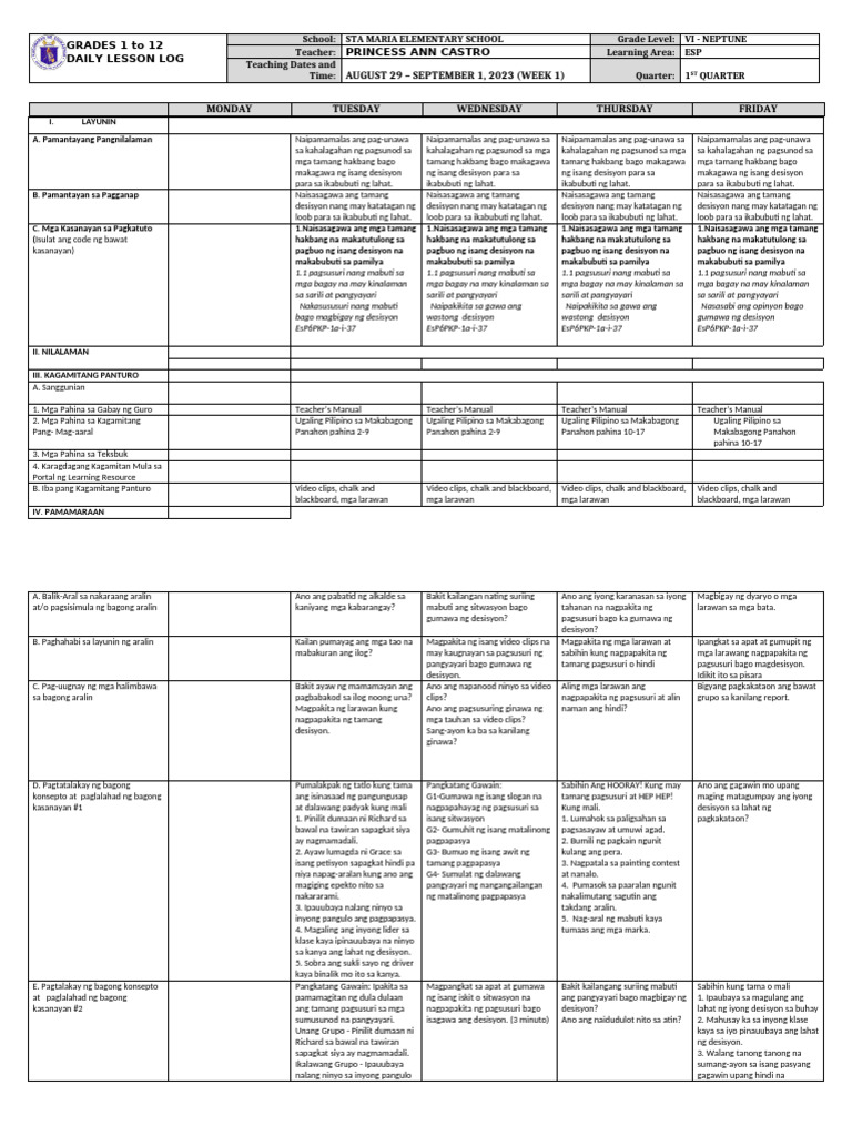 DLL Esp 6 Q1 W1 | PDF
