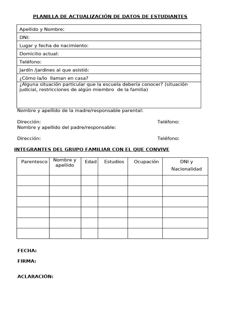 Planilla de Actualización de Datos | PDF