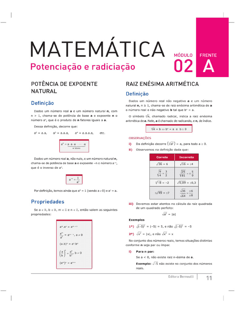 Matemática 1 - Bernoulli - FA-M2 - Potência e Radiciação | PDF