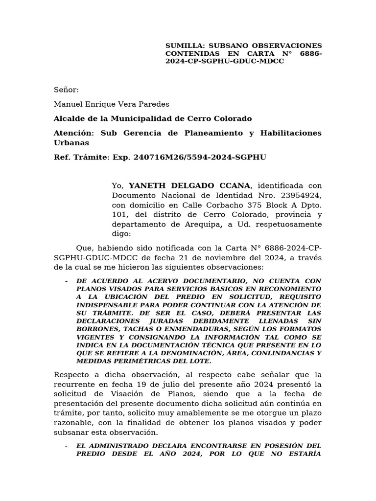 04-12-2024 Subsano Observaciones Muni Cerro Dra Yaneth | PDF