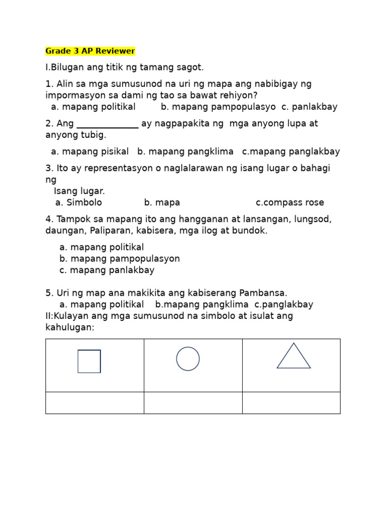 Grade 3 AP Reviewer | PDF
