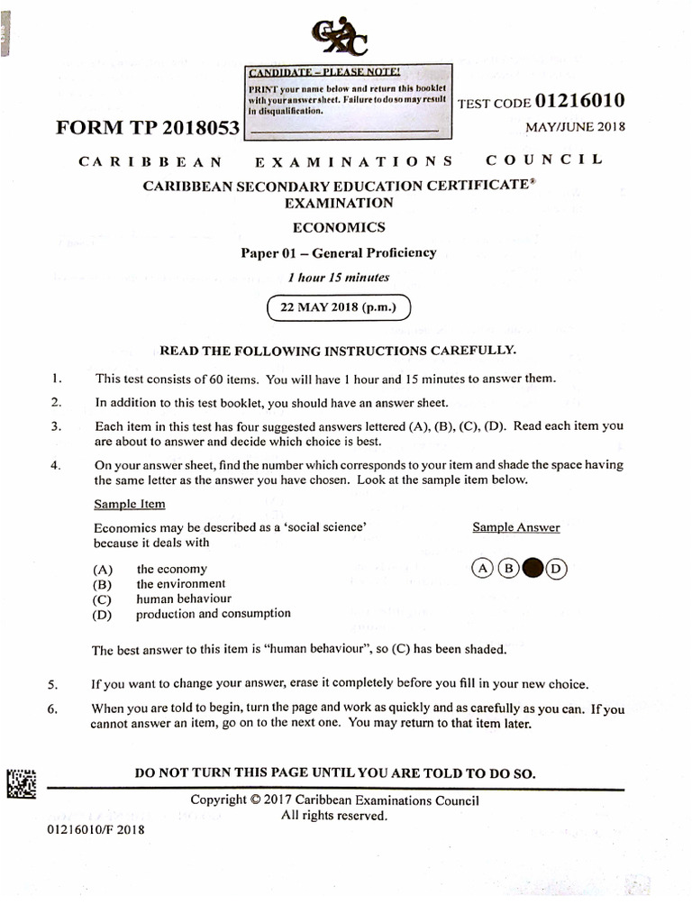 CSEC Economics MayJune P1 2018 | PDF