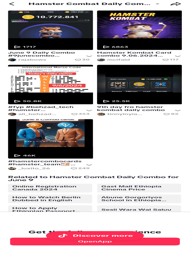 Hamster Combat Daily Combo For June 9 TikTok | PDF