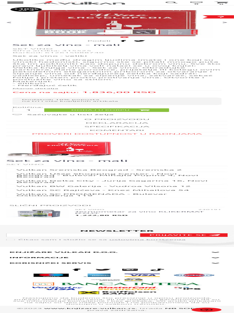 Set Za Vino - Mali - Knjižare Vulkan | PDF