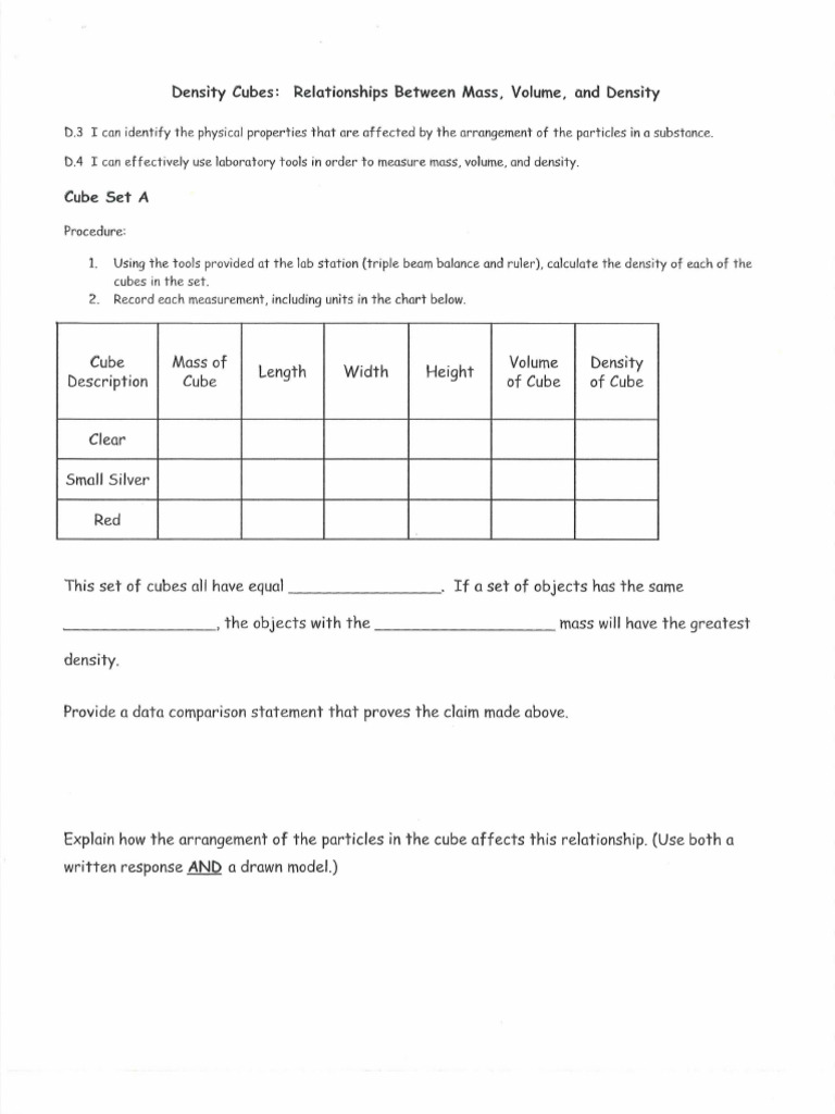 Konner Smith - Density Cube Lab | PDF | Density | Volume
