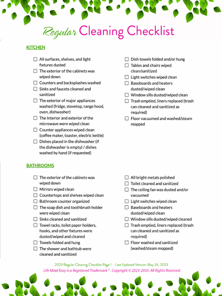 Final 2023 Regular Cleaning Checklist | PDF