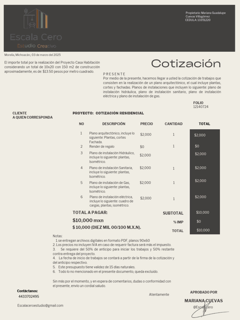 Cotización de Planos Arquitectónicos | PDF