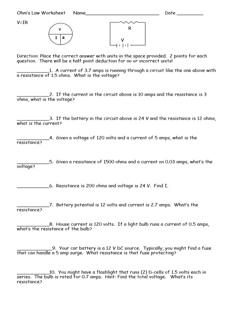 Ohms Law Worksheet | PDF