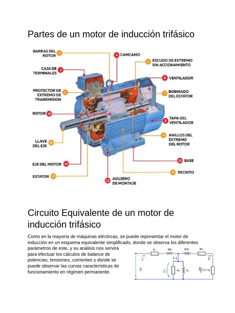 Partes de Un Motor de Inducción Trifásico y Circuito | PDF