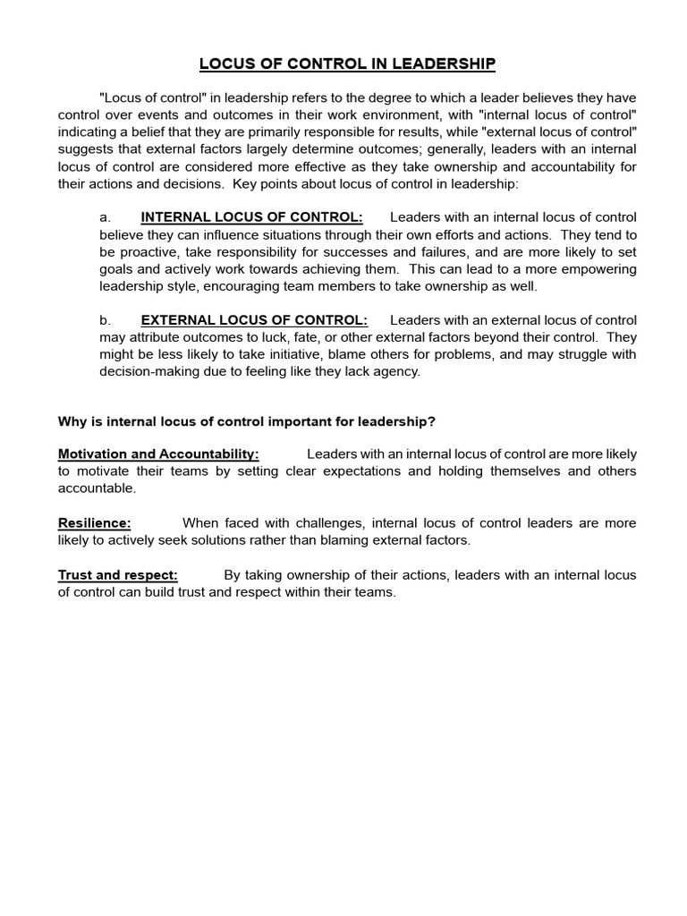 Locus of Control Leadership | PDF