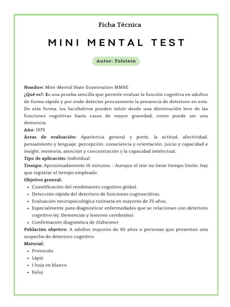 Mini Test Psiquiátrico MMSE | PDF | Demencia | Neurociencia
