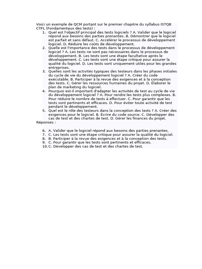 QCM sur les Fondamentaux des Tests ISTQB | PDF