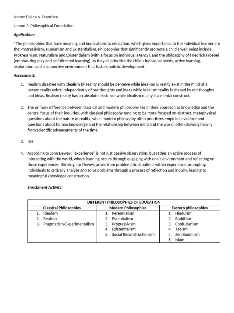 Lesson 3 Philosophical Foundations | PDF | Reality | Idealism