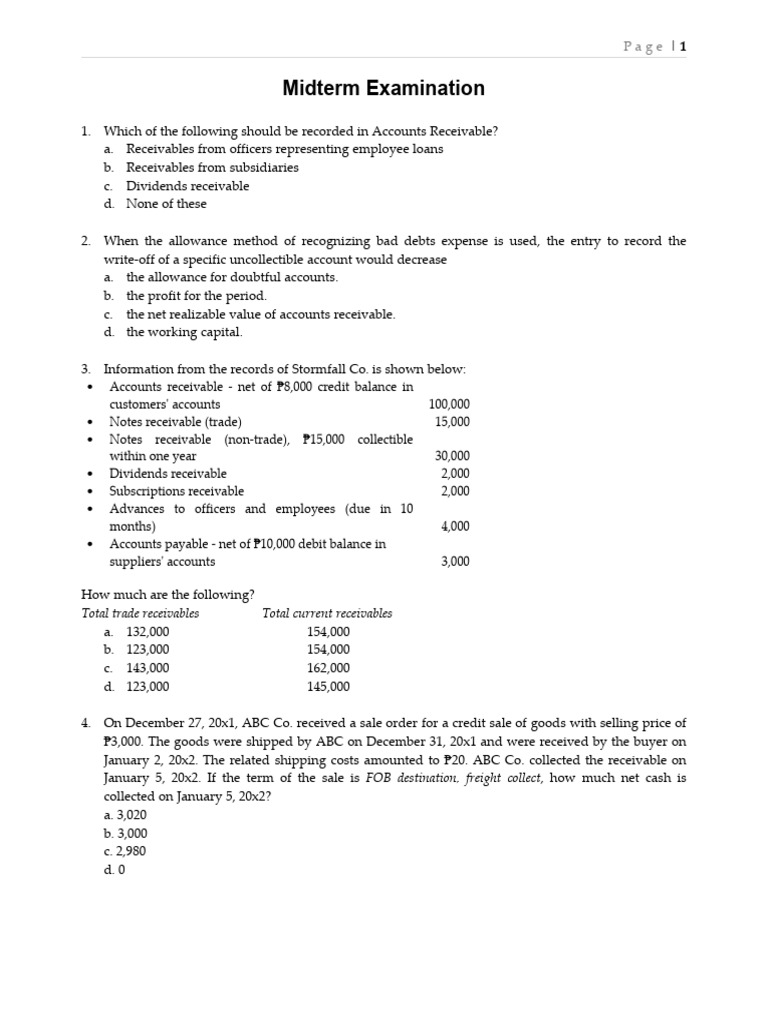 Rheanes Boligao Midterm Exam Questions | PDF | Present Value | Bad Debt