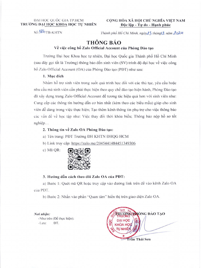 TB Zalo Oa PDT | PDF