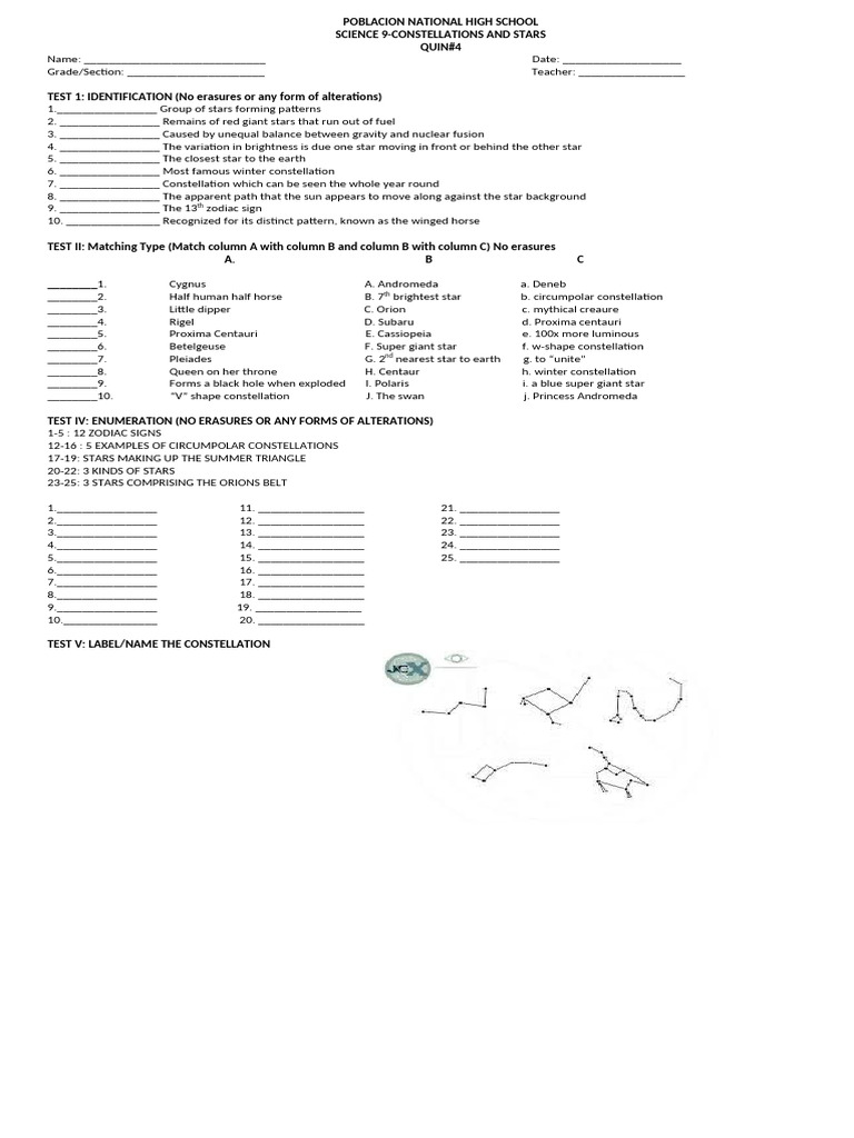 Stars and Constellation Quiz | PDF | Constellation | Stars