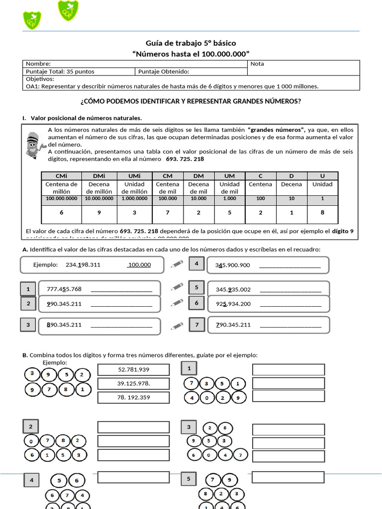Guía de Números hasta 100 Millones | PDF | Lexicología | Procesamiento ...