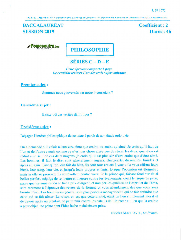 Bac D Philo 2019 | PDF