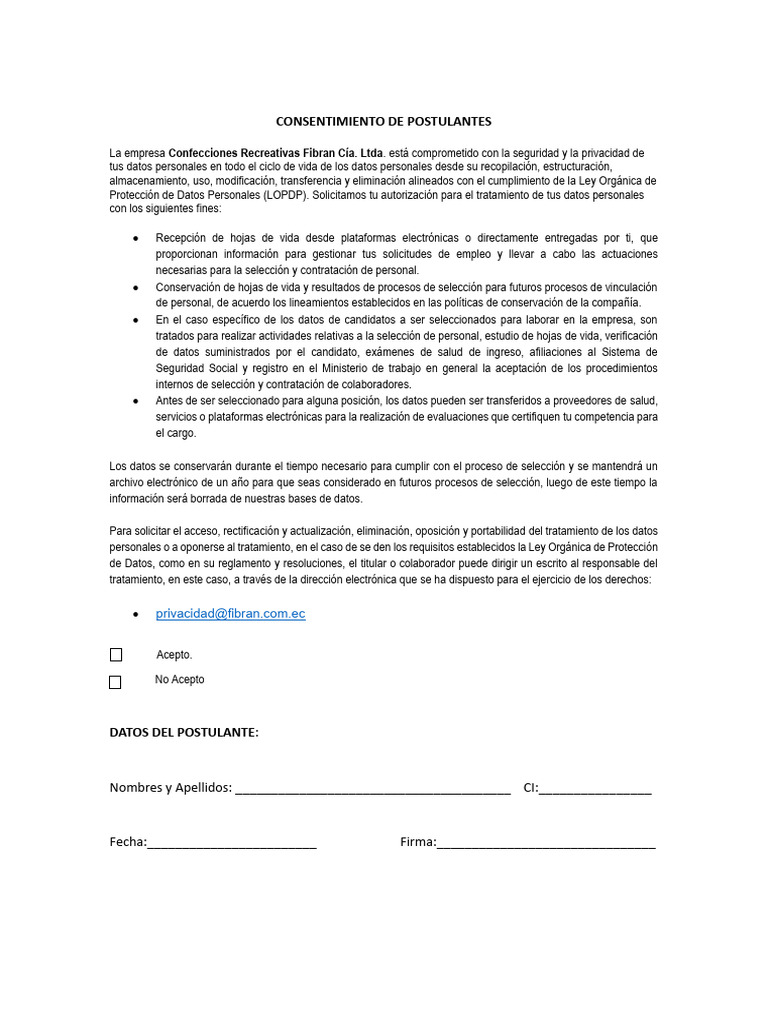 Consentimiento para Tratamiento de Datos | PDF