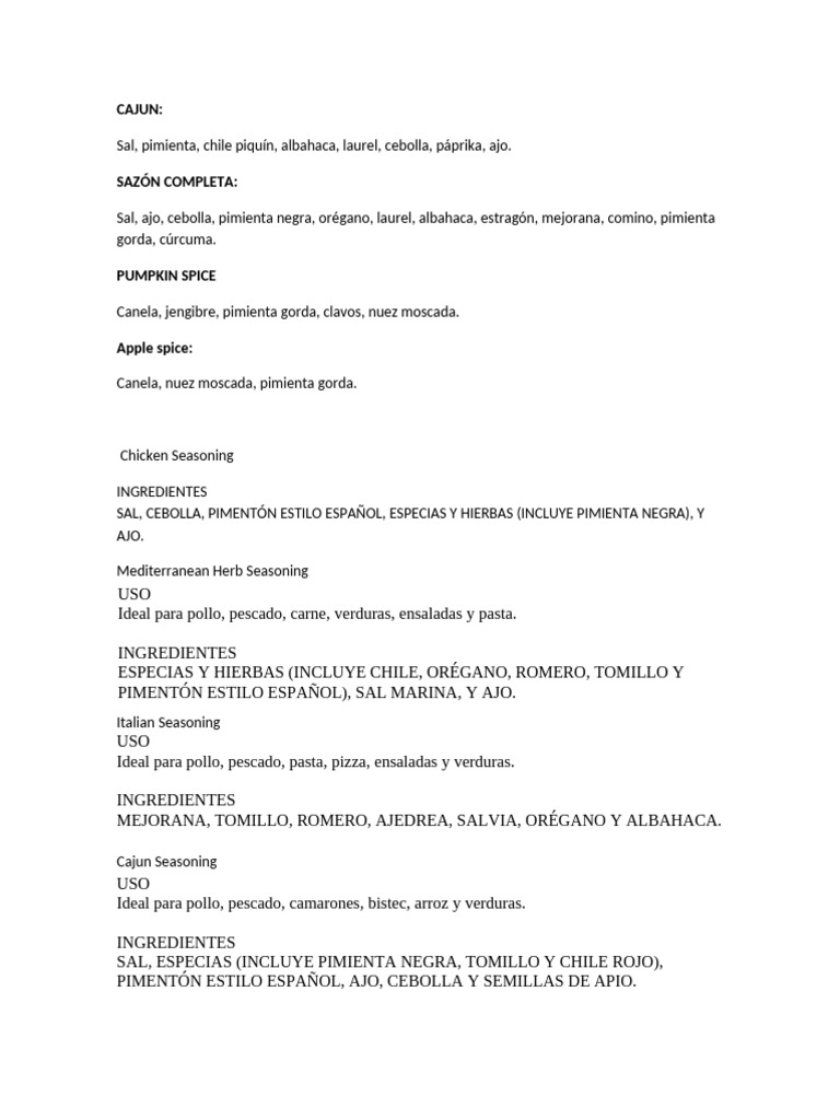 Guía de Especias y Condimentos Envasados | PDF