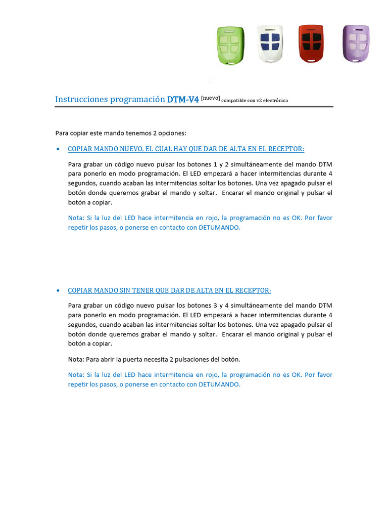 Instrucciones para Programar DTM-V4 | PDF