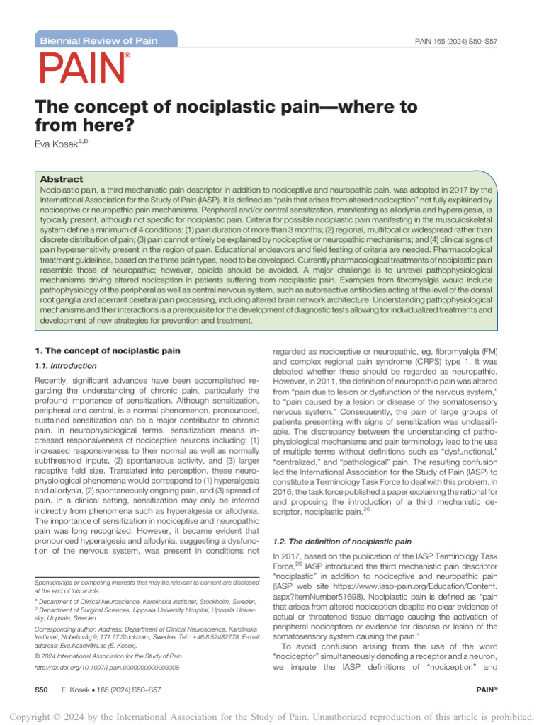 The Concept of Nociplastic Pain Where To From.7 | PDF | Pain | Chronic Pain