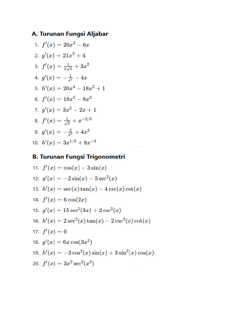 Jawaban Turunan Fungsi | PDF