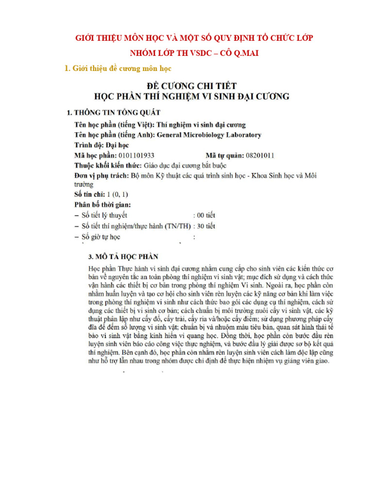 Gioi Thieu Mon Hoc Và Quy Dinh Lop Hoc | PDF