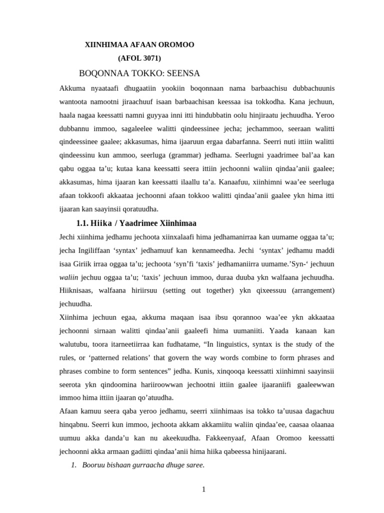 Xiin Hima Afaan Oromoo-Best | PDF