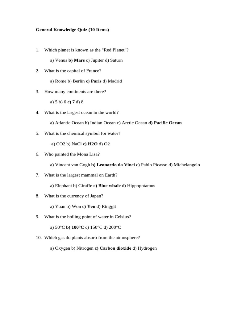 General Knowledge Quiz1 | PDF
