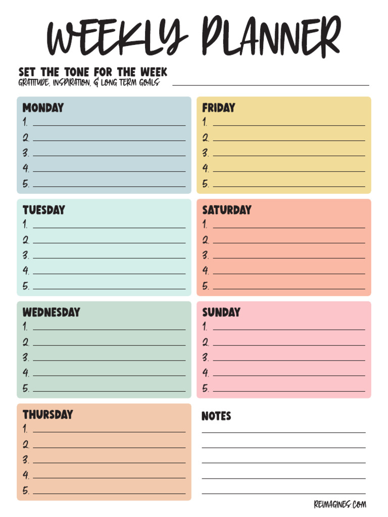 Weekly Planner - Color 2 | PDF