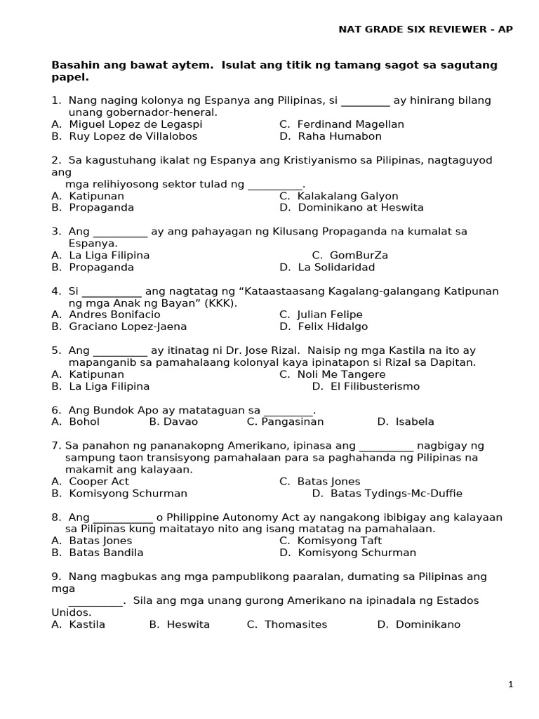 Ap Nat G6 Reviewer | PDF