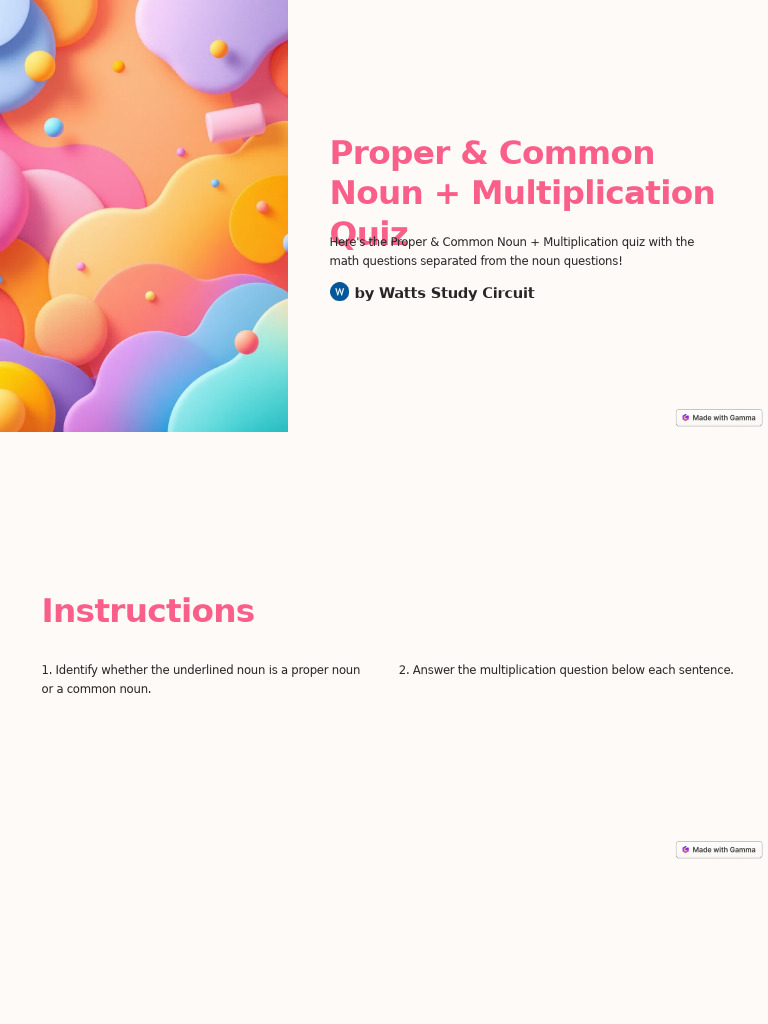 Proper and Common Noun Multiplication Quiz | PDF