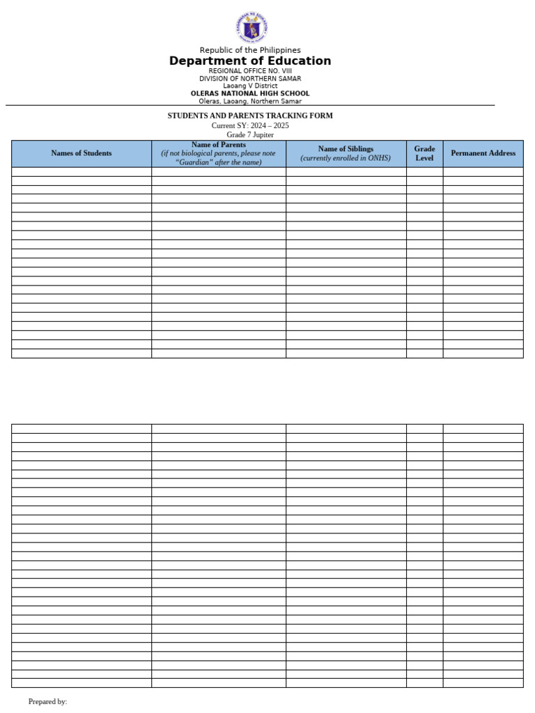 Student and Parent Tracking Form 2024-2025 | PDF