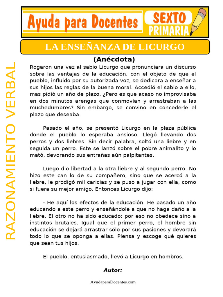 Educación y Moral: Lección de Licurgo | PDF