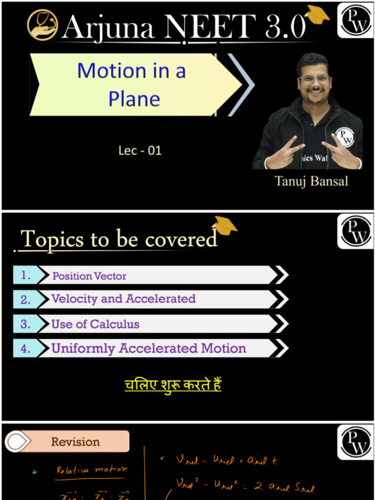 Motion in A Plane 01 - Class Notes - (Arjuna NEET 3.0 2023) | PDF