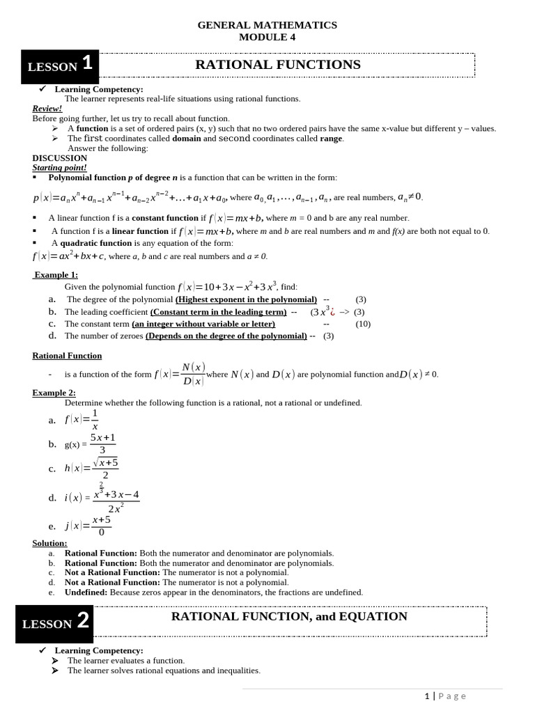 Understanding Rational Functions and Equations | PDF | Polynomial | Function (Mathematics)