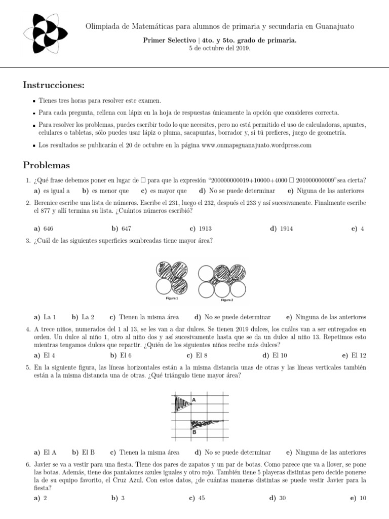 OLIMPIADA DE MATEMÀTICAS 4o. Y 5o. | PDF