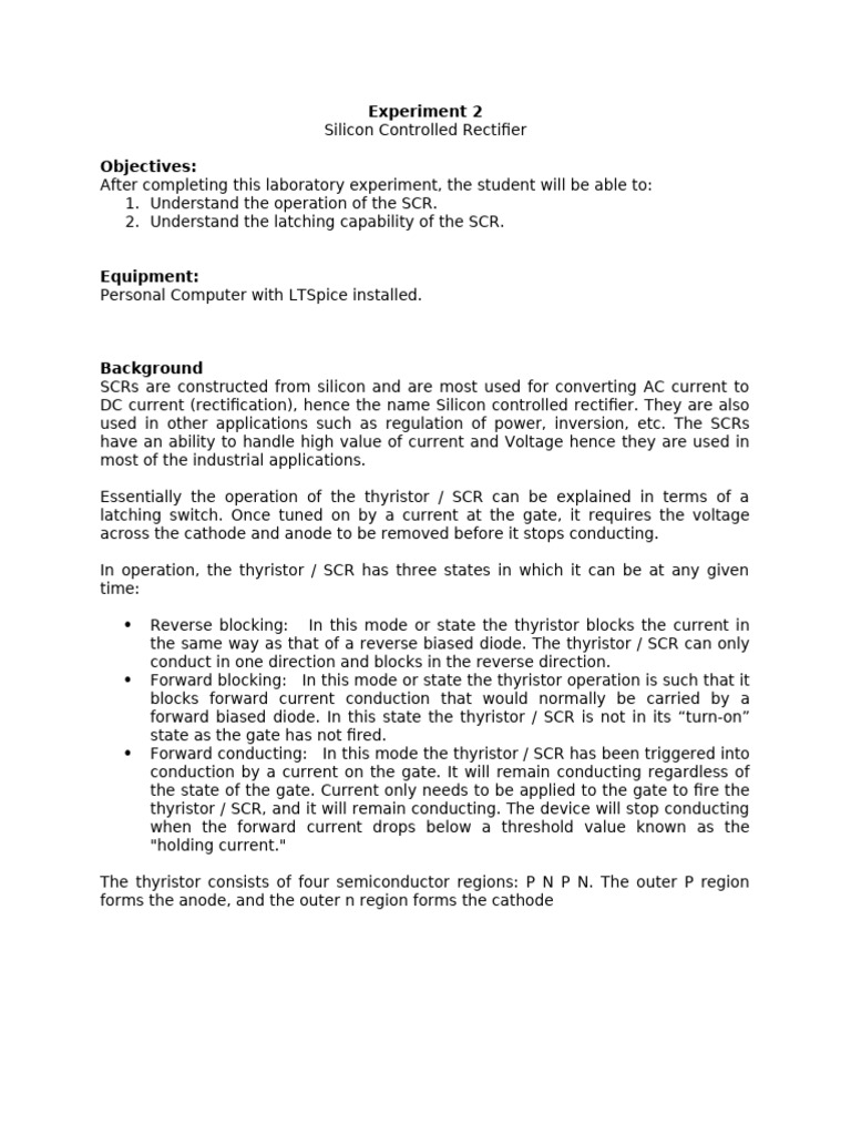 2023 2024 ECET323L Experiment 2 SCR | PDF | Electrical Engineering | Electricity
