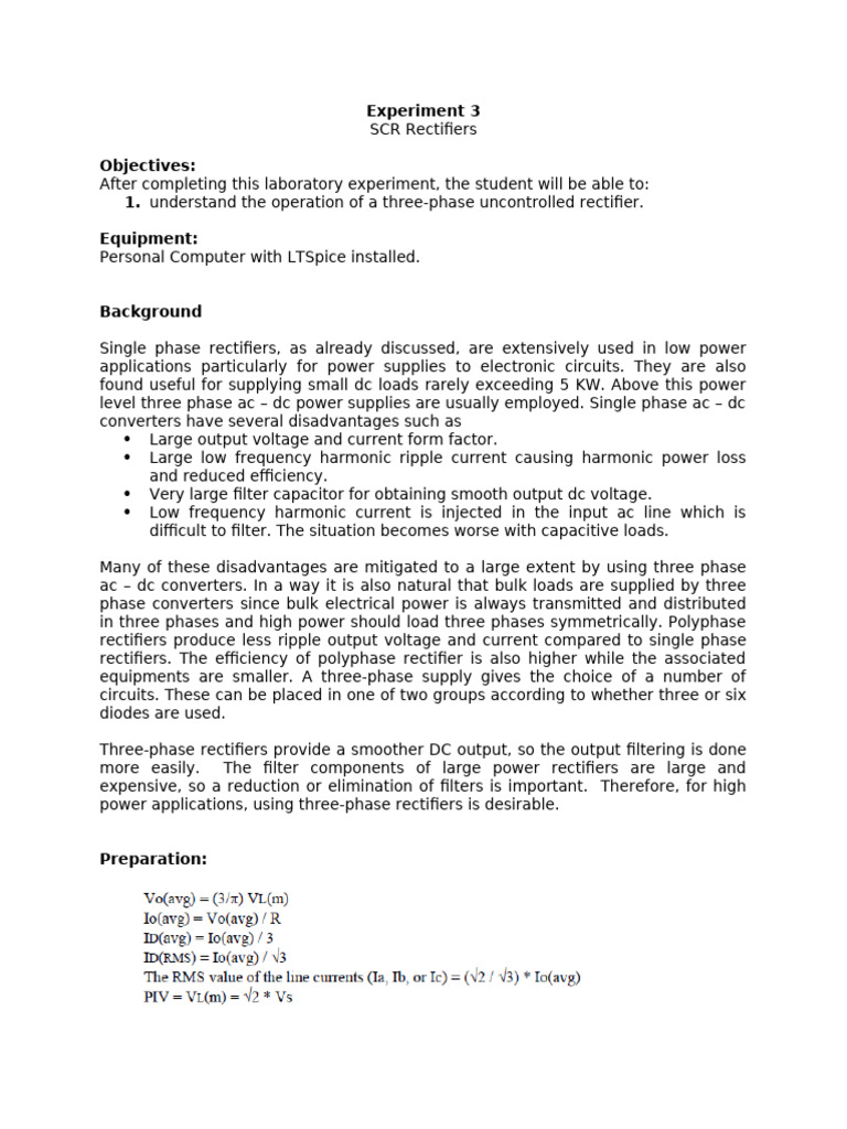 ECET325 Experiment 3 Three-Phase Uncontrolled Rectifier | PDF | Rectifier | Power Supply